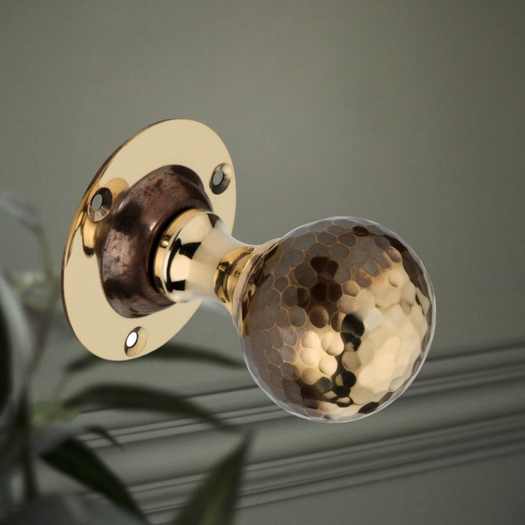 Hammered Ball Door Knobs - Aged Brass
